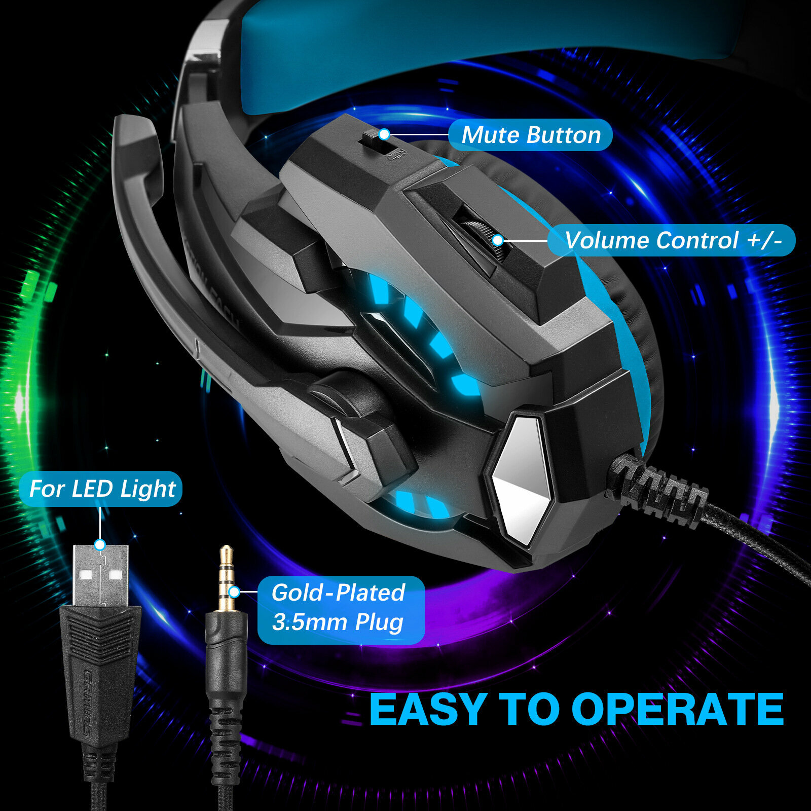 KOTION EACH G9000 Pro наушники с 3.5 мм разъемом для ПК и смартфона, черно-синие