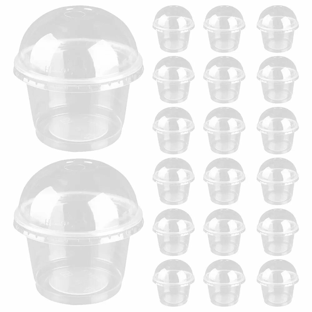 Одноразовые прозрачные пластиковые стаканчики для десертов с крышками, 20 шт, 250 мл, для кухни