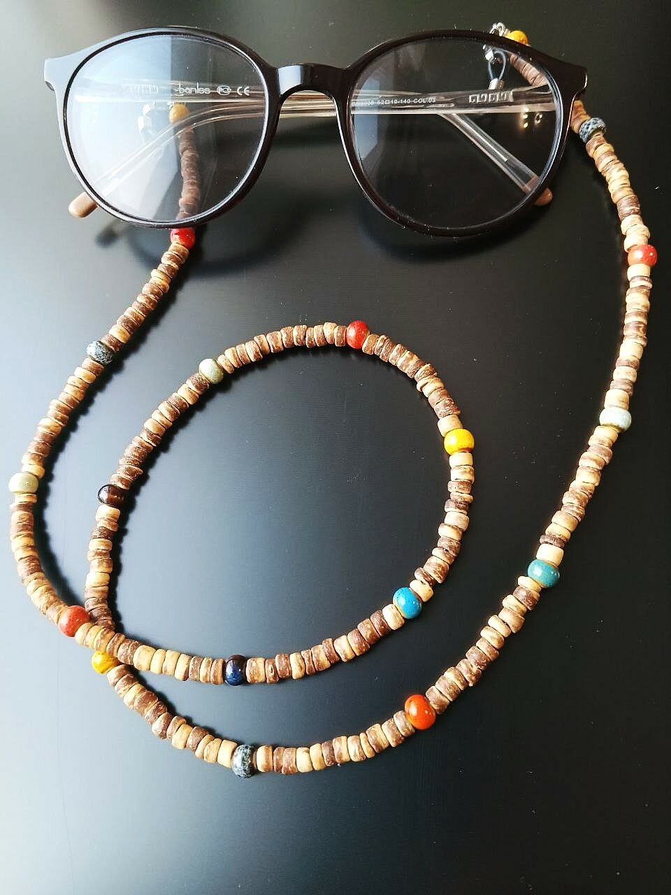 Цепочка для очков из натуральных и керамических поделочных бусин