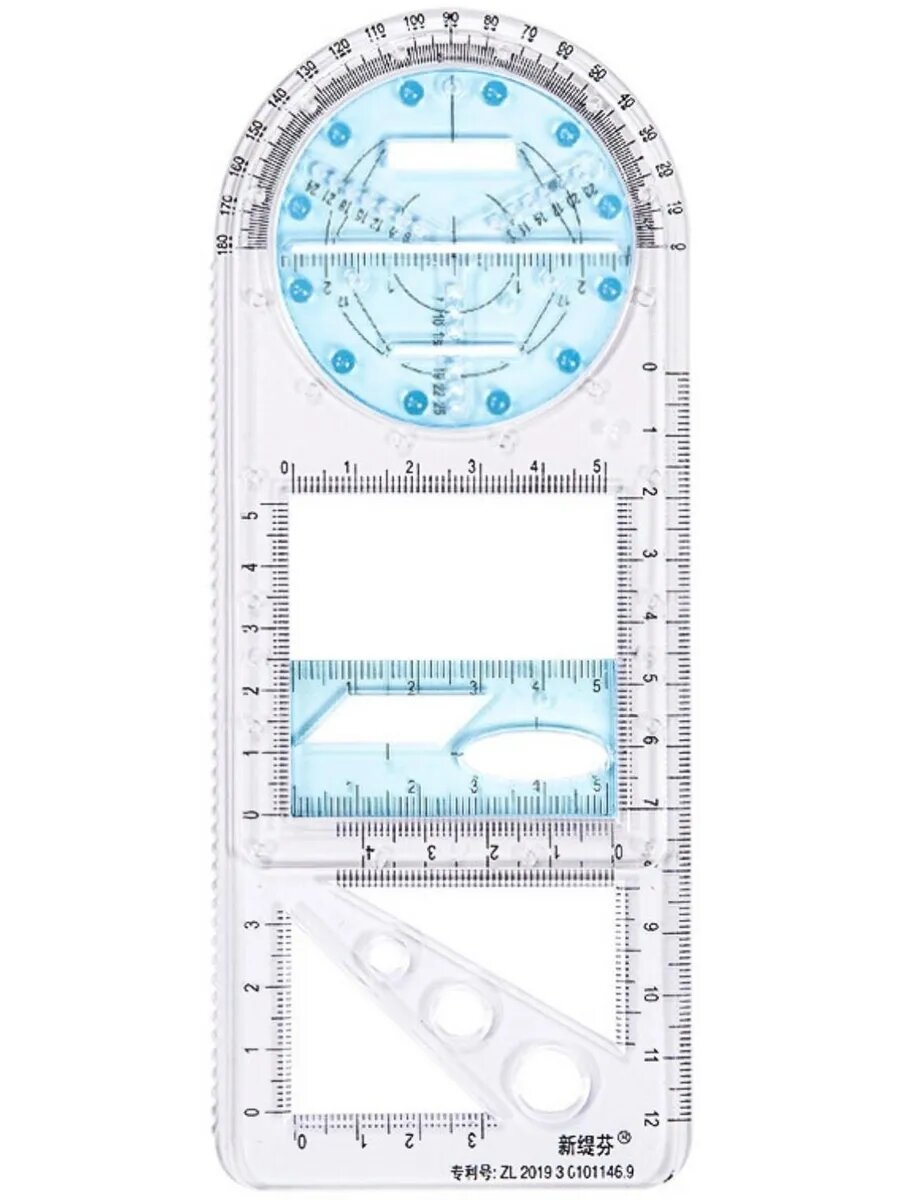 Линейка трафарет, с транспортиром