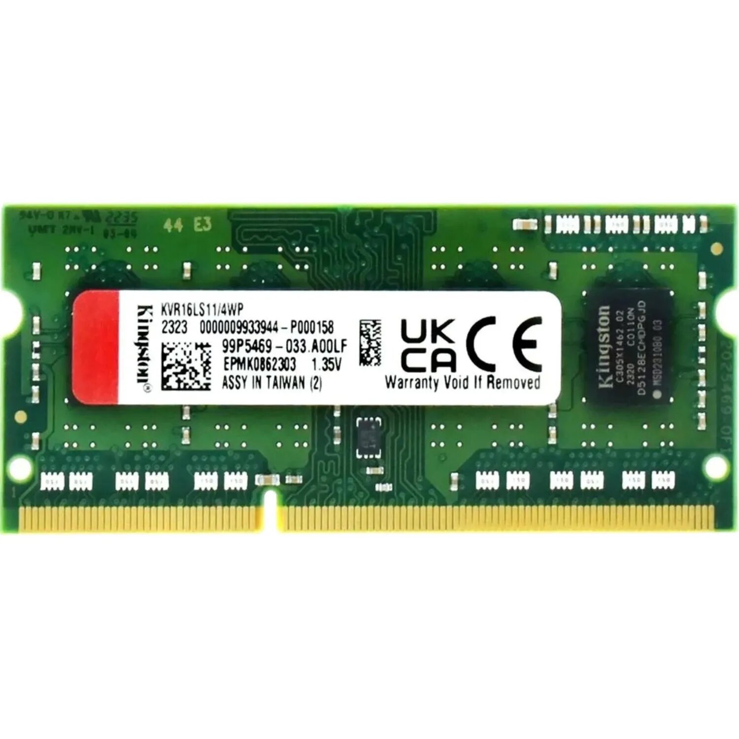 Комплект 2 штук, Модуль памяти Kingston DDR3L SO-DIMM 4GB 1600Мгц (KVR16LS11/4WP)
