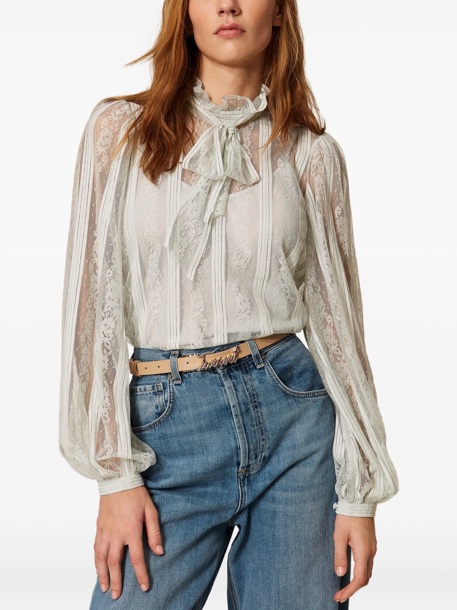 Блуза Twinset Milano Striped lace bow blouse, размер 46 — фото 1