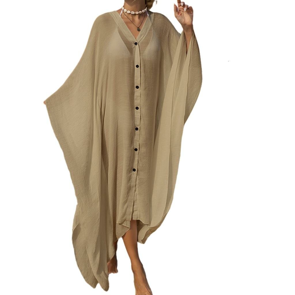 Женский прозрачный пляжный халат с длинным рукавом, Цвет Хаки