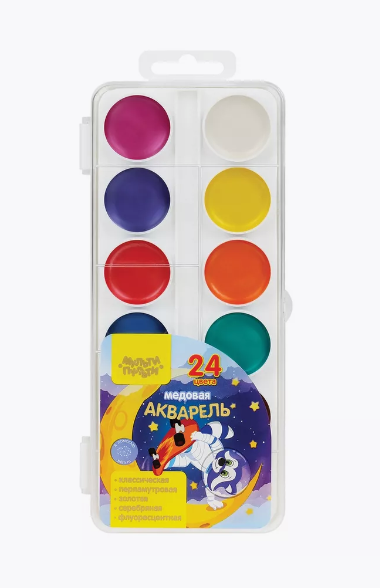 Акварель Мульти-Пульти "Енот в космосе", медовая, 24 цвета, перламутровая АП_48562