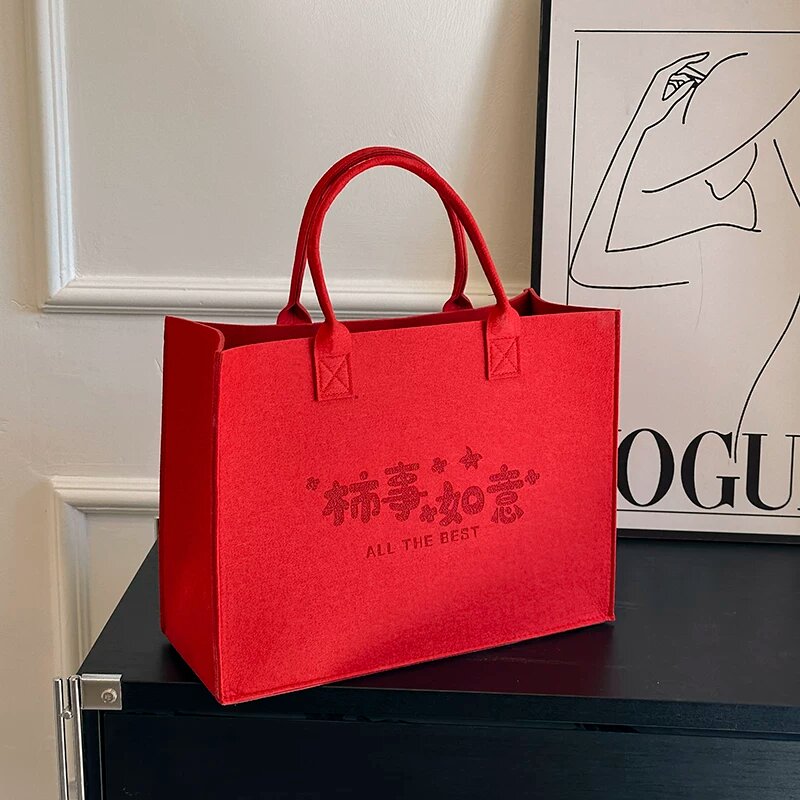 Сумка из фетра, красная сумка, сумка с индивидуальным логотипом, подарок, большая вместимость, сумка-тоут, ручная сумка, подарочная сумка для покупок