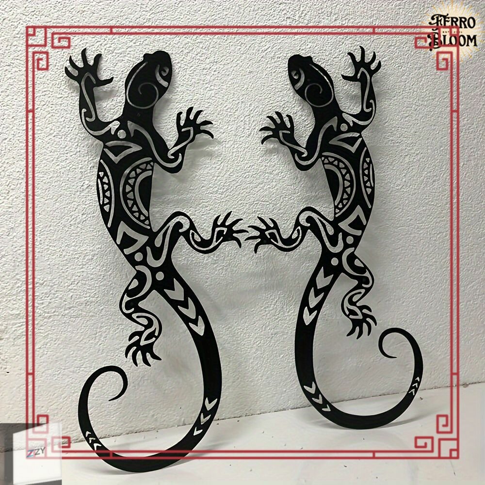 Металлические ящерицы настенные, кованая ящерица для стен: пара скульптур для декора сада и стен в деревенском стиле