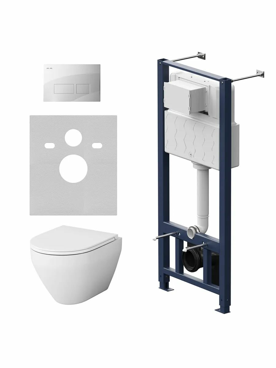 Инсталляция с унитазом AM.PM Next S, быстросъемное сиденье с микролифтом, шумоизоляция, пневматическая кнопка Pro S