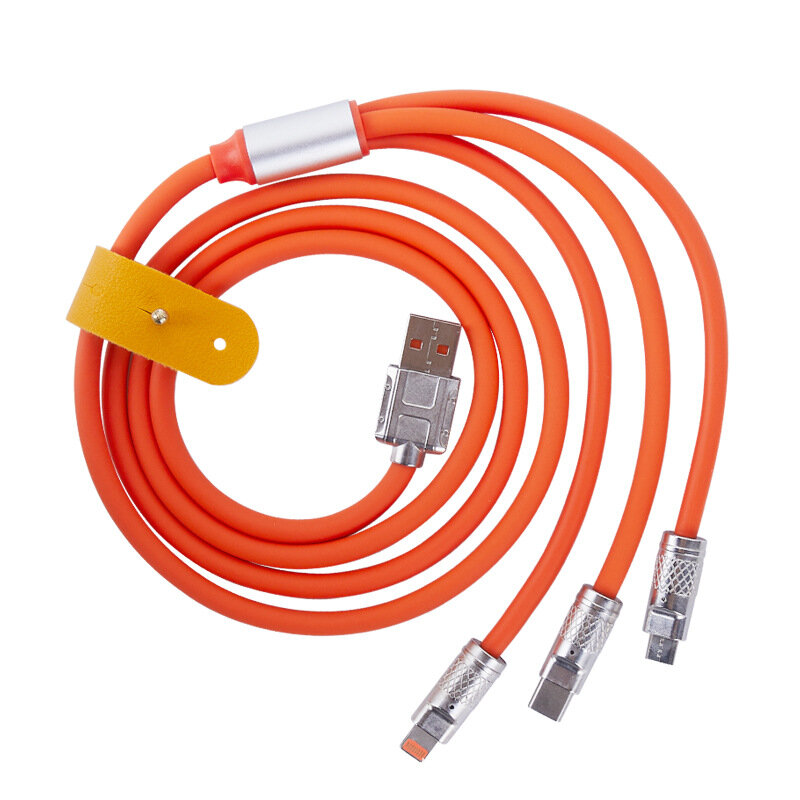 Тройной универсальный кабель 1.2 м c индикатором зарядки USB 3 в 1 Type-С, Lightning, Micro-USB для зарядки телефона