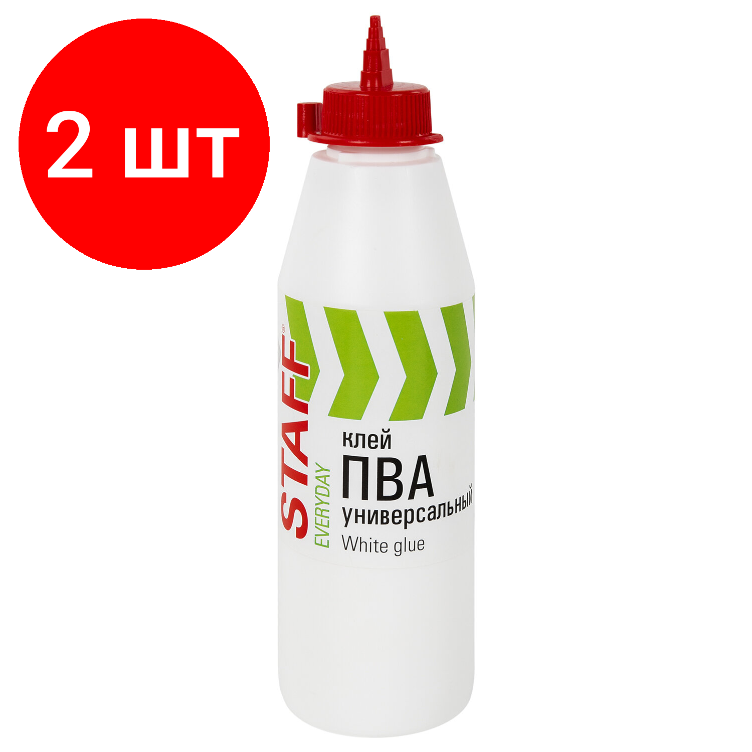 Комплект 2 шт, Клей ПВА универсальный 0.5 кг (бумага, картон, дерево), STAFF, 606429