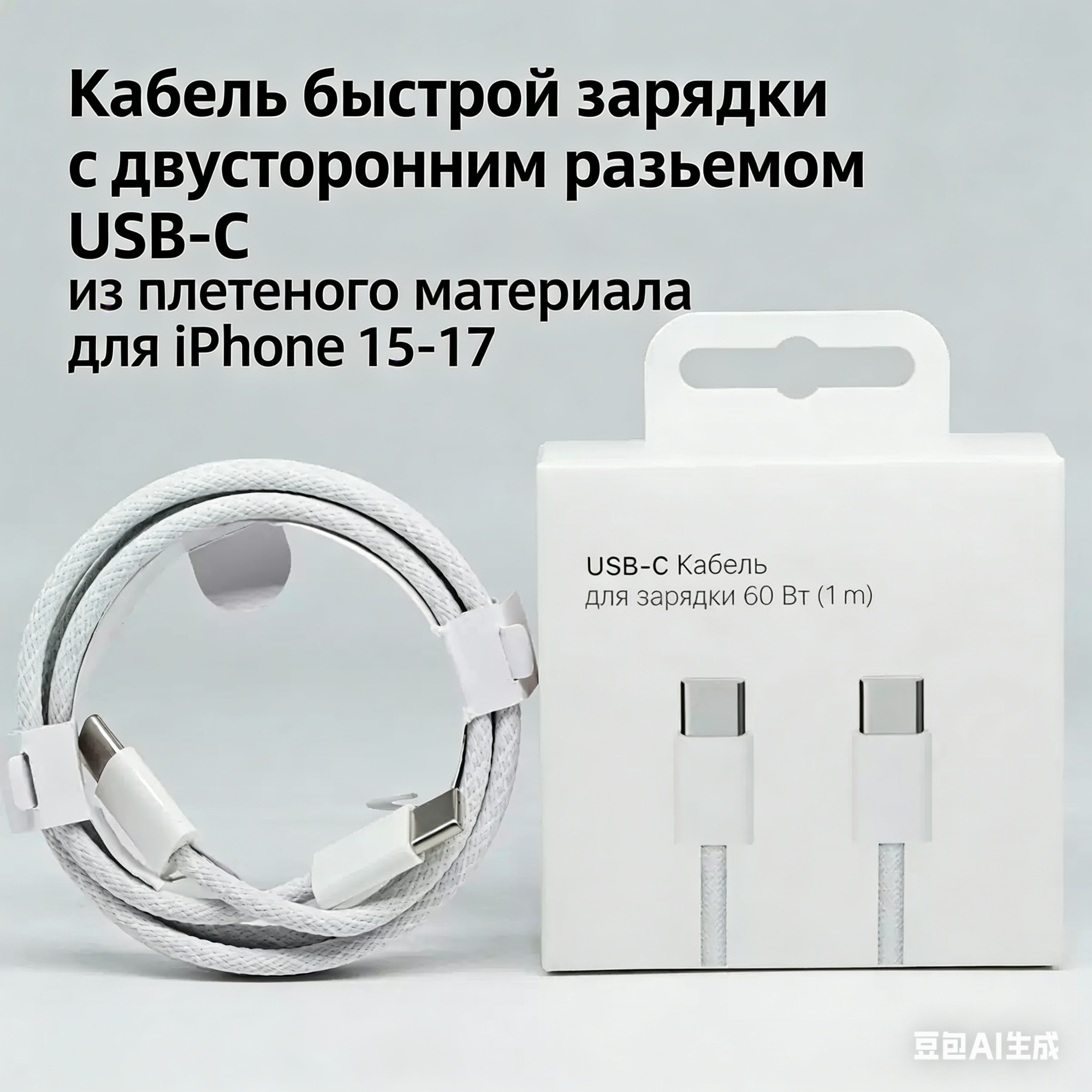 Кабель для применимыйiPhone Apple USB-C to USB-C, 60W, 1 метр (MQKJ3FE/A)