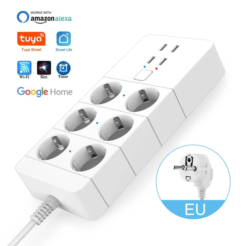Умный удлинитель Wi-Fi 6 розеток с 4 портами USB 16A EU WIFI 1.8M