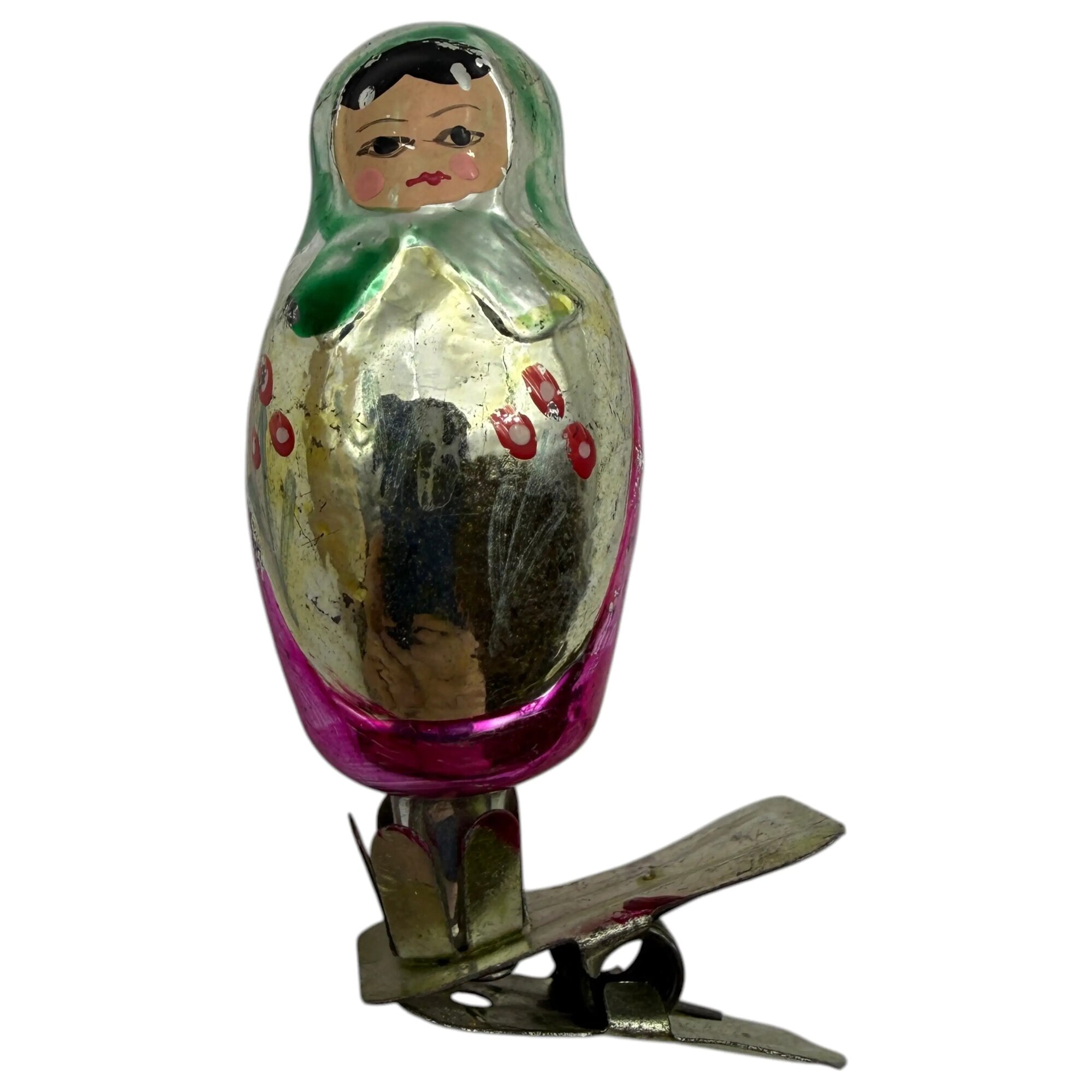 Игрушка ёлочная "Матрешка" на прищепке, 5 см, 1950-1960 гг, СССР