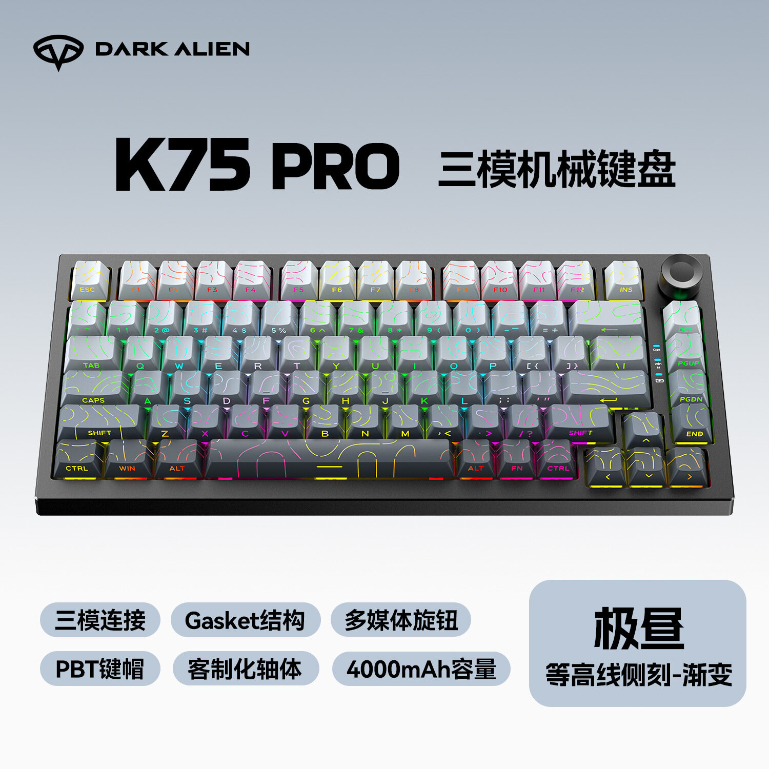 DARK K75PRO беспроводная механическая клавиатура с Bluetooth 3-режимом для игр и офиса Цвет：Полдень высокопрофильная