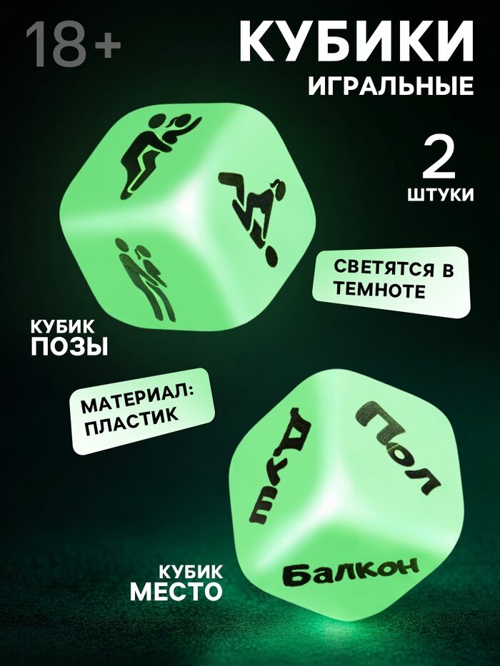 Кубики игральные для взрослых «Секс места и позы», 2 шт, 2.5×2.5 см, 18+