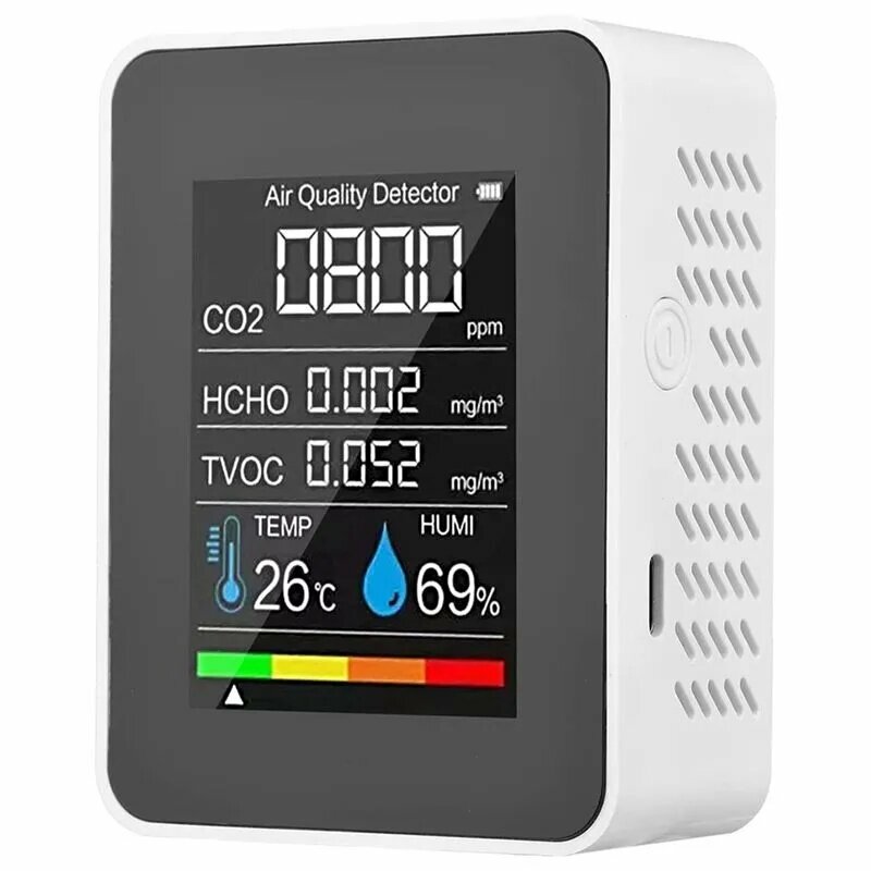 M5(H T F X) 5 в 1 Монитор качества воздуха TVOC HCHO Измеритель температуры и влажности CO2, перезаряжаемый USB-детектор CO2 Белый