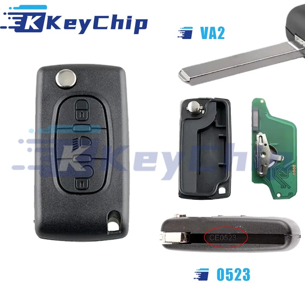 KeyChip Pro для Citroen C1-C5 Xsara Peugeot 207 307 308 407 607 флип-ключ дистанционного управления 433 МГц ASK FSK 46 чип 0523 0536 VA2 HU83 3Btn-Light-0523-VA2, ASK For Peugeot
