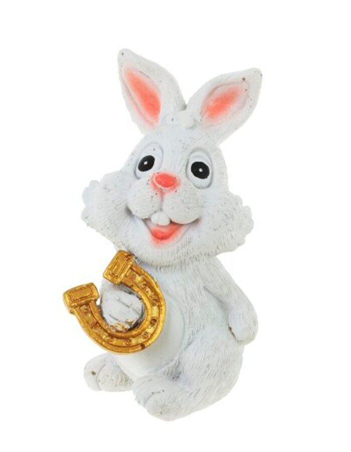Фигурка Кролик с подковой, 5,5*3,5*7,5 см KSM-779379бел-подкова