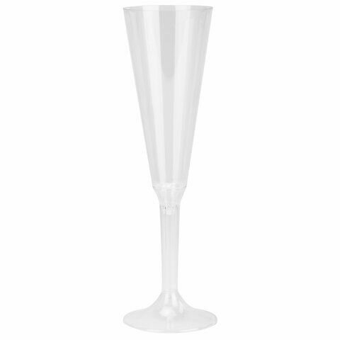 100 шт. Фужер одноразовый 160 мл для шампанского пластиковый, прозрачная высокая ножка, "Флюте", 1015