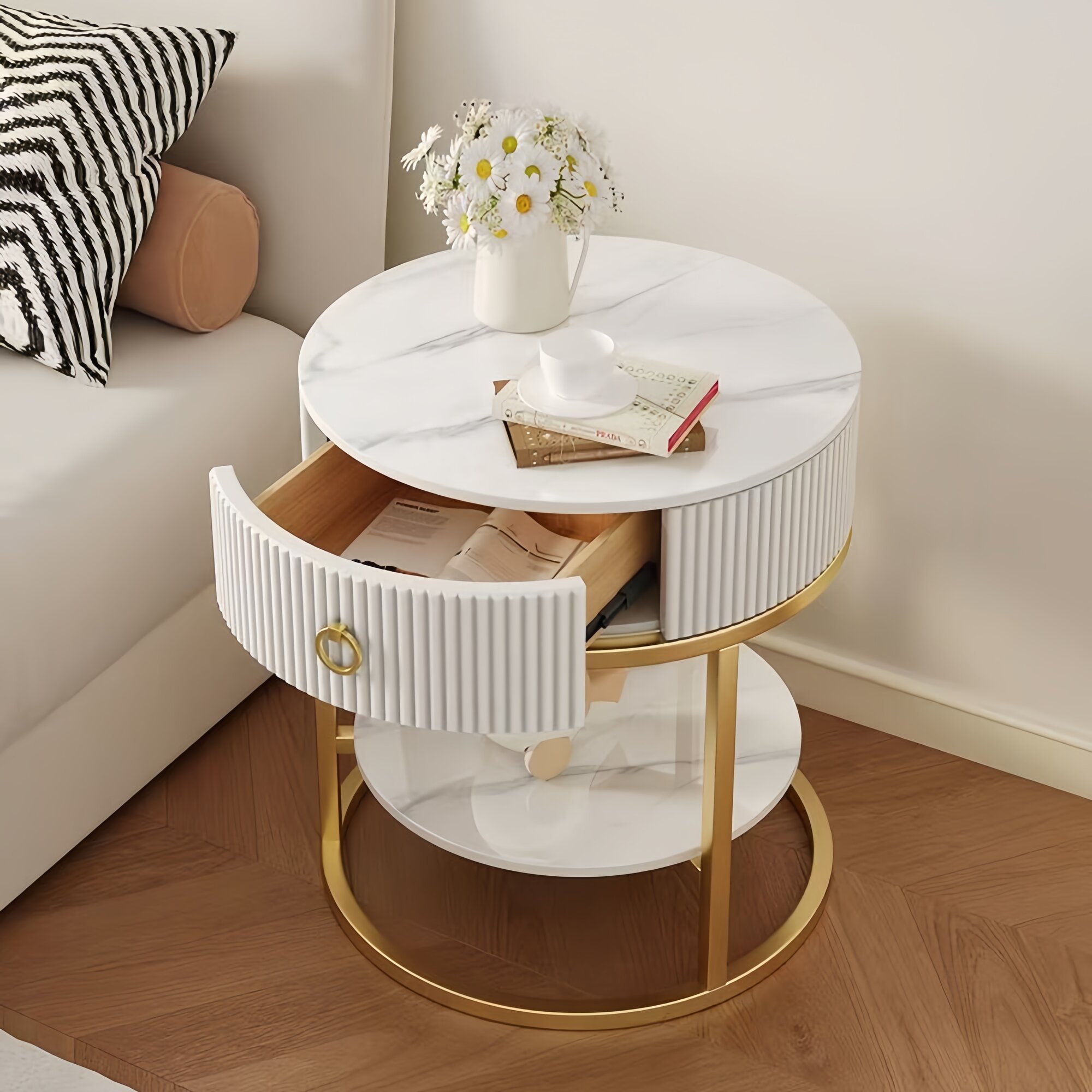 Кофейный столик YAO YAO, мраморная столешница, металлический каркас, цвет белый