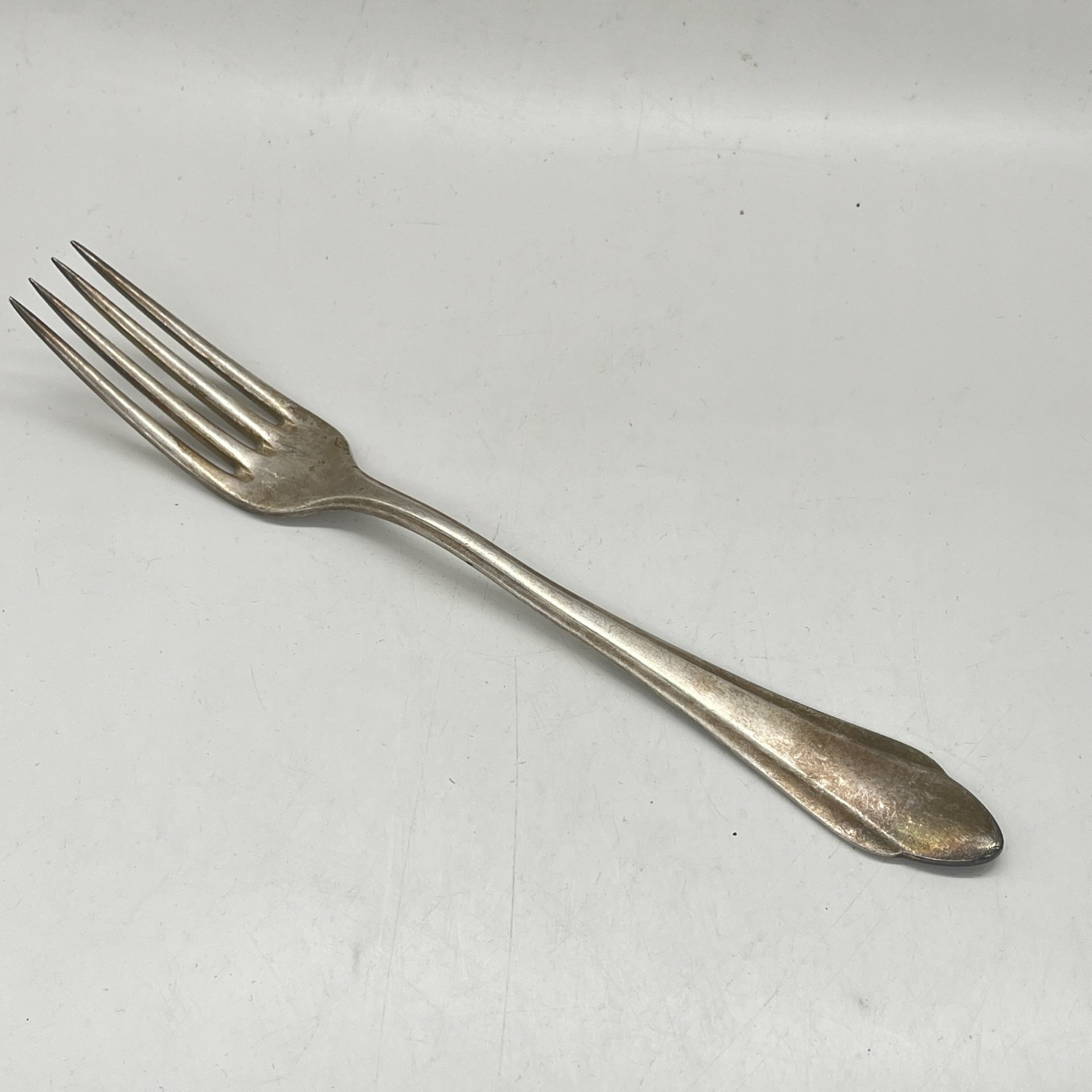 Вилка столовая с лаконичным декором, металл, серебрение, Platura, Германия, 1910-1930 гг.