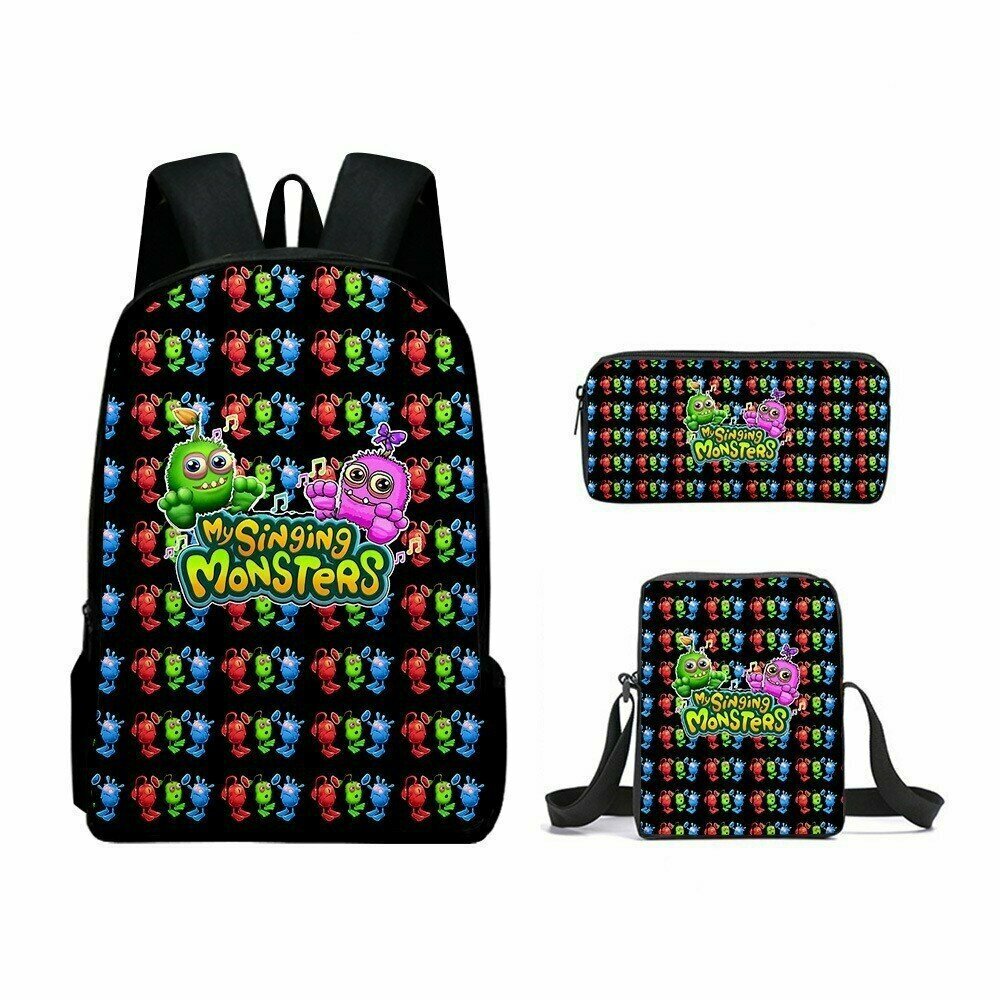 Концертная сумка My Sing Monsters Monster, рюкзак с героями мультфильмов, сумка на плечо, пенал, набор из трех предметов