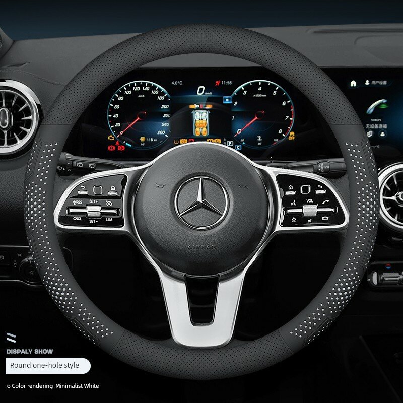 Накладка на рулевое колесо для Mercedes C-Class, круглая, белый, без эмблемы, ультратонкая, дышащая кожа, все сезоны,