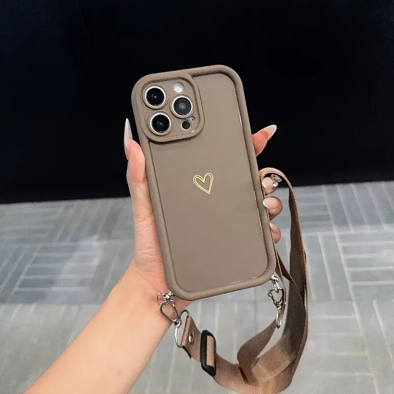 Чехол для телефона с золотым сердцем и регулируемым шнурком для iPhone 17 16 15 14 Айфон 15 Про, 1