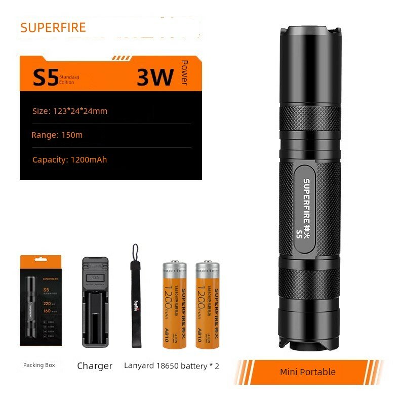 Shenhuo S5 3 Вт USB-заряжаемый фонарик с 2x1200 мАч батареями и зарядным устройством