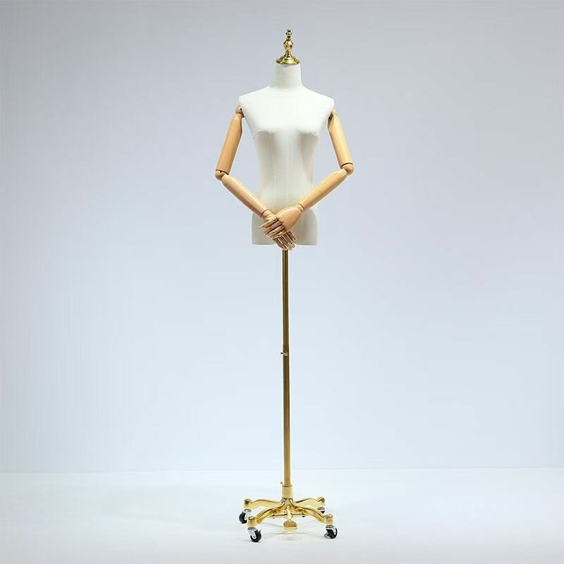 Манекен портновский женский, комплект Про, Бежевый женский, Золотое универсальное колесо, без головы, с руками