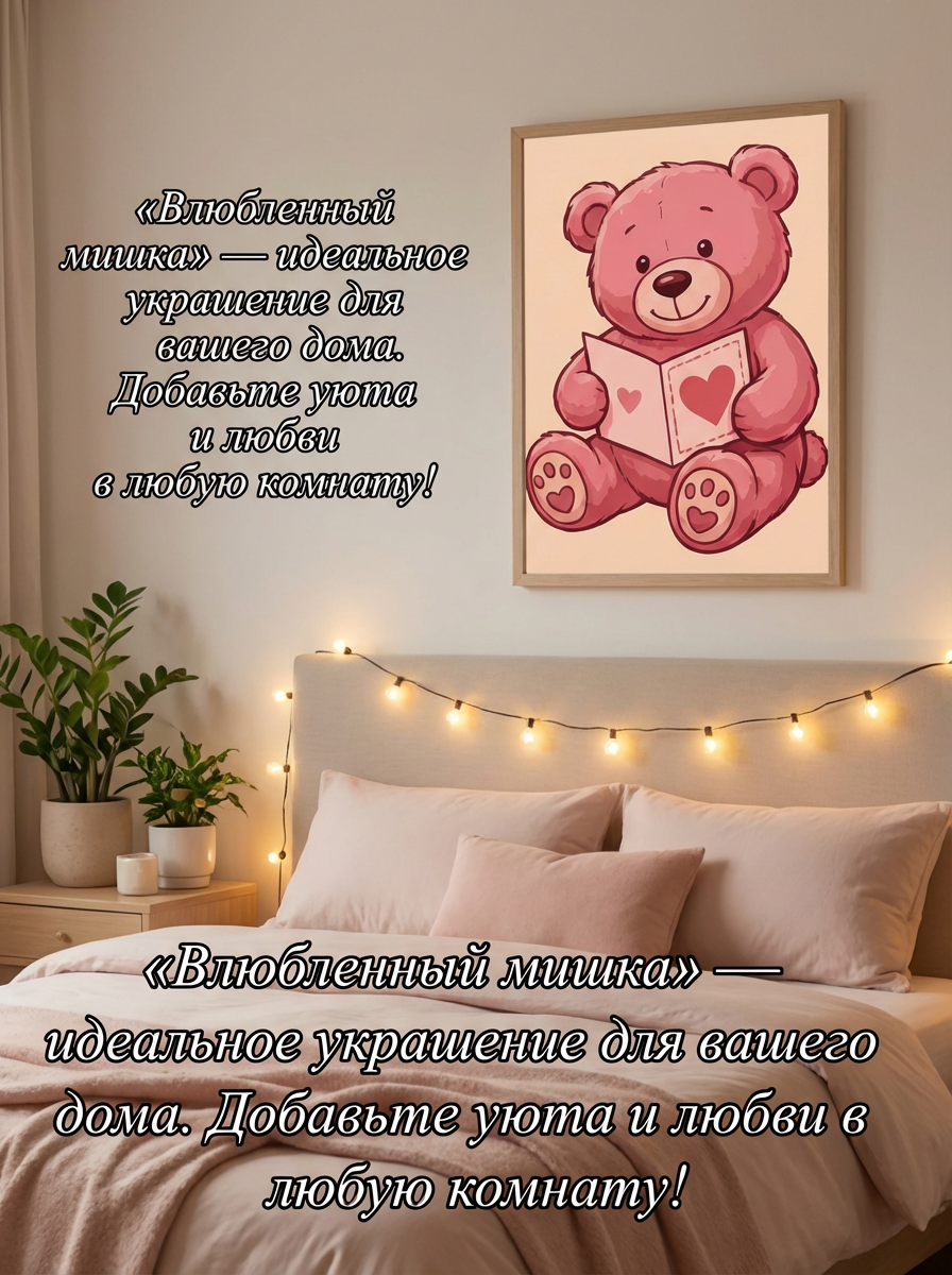 Картина по номерам (цифровой товар) «Влюбленный мишка» Подарок на 14 февраля, День святого Валентина