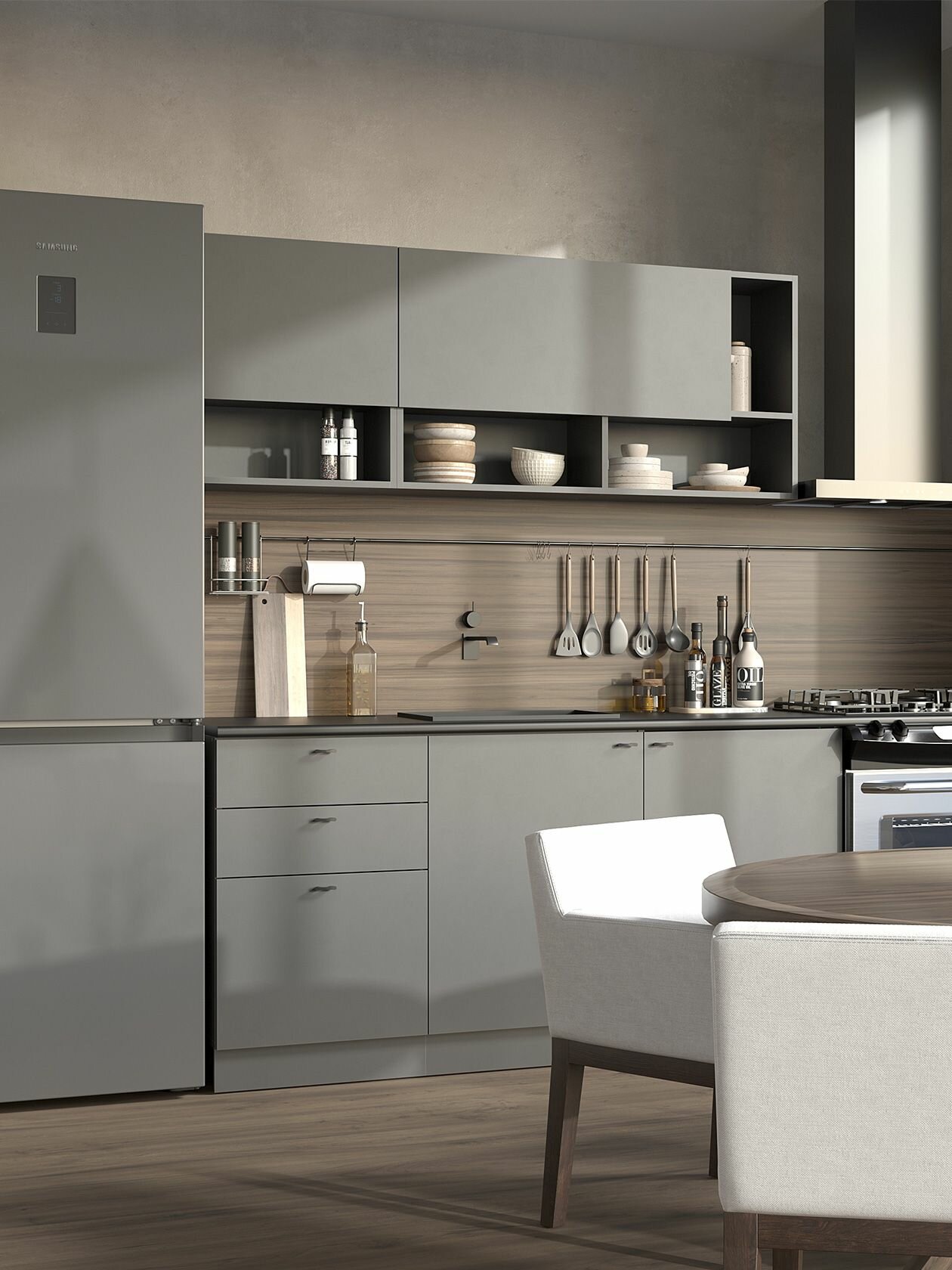 Кухонный гарнитур Энни 1.6 м, мебель для дома и кухни, Графит серый / столешница Черный