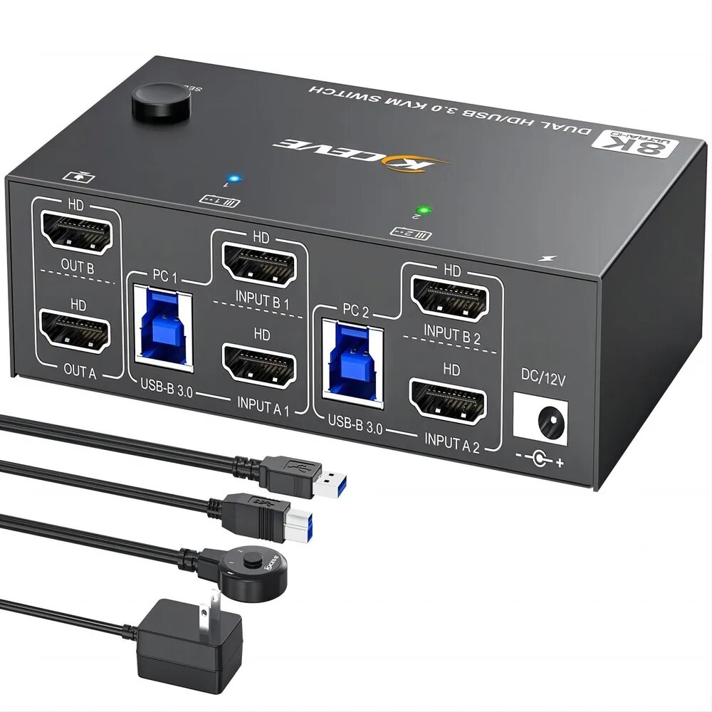 8K HDMI KVM переключатель 2 монитора 2 компьютера 8K@60Hz 4K@144Hz
