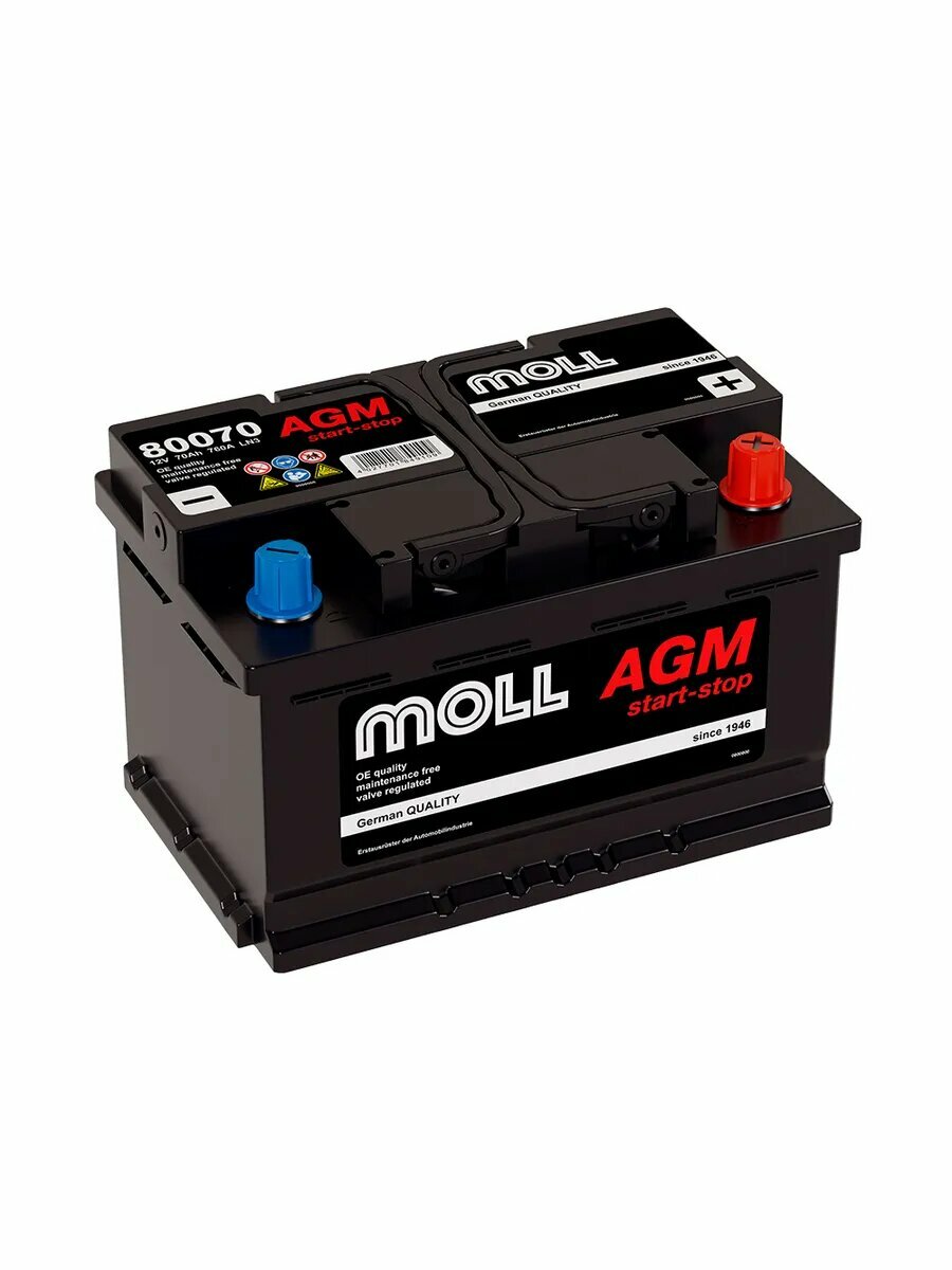 Аккумулятор MOLL AGM 70R 12V 70Ач 760А 276x175x190 обр. пол.