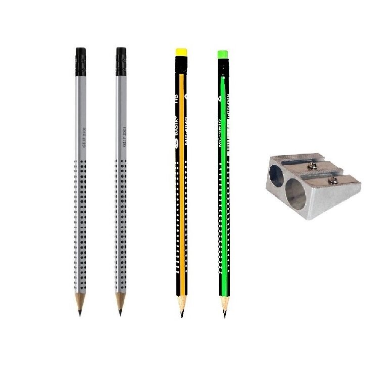 Faber-Castell Карандаш чернографитный Grip 2001 HB (2 шт.) + Карандаш с ластиком "точки" ( 2 шт. ) + подарок точилка двойная металлическая