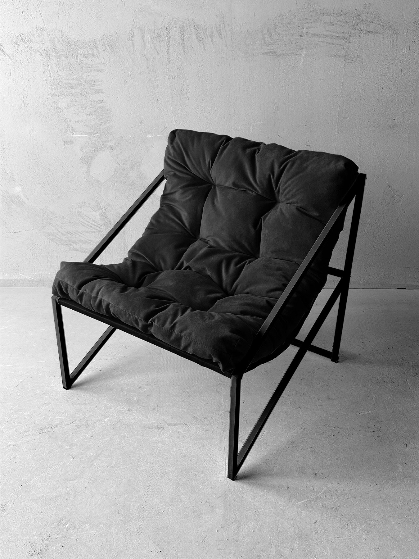 Кресло в стиле лофт Лофтовик Слэш + Черный велюр