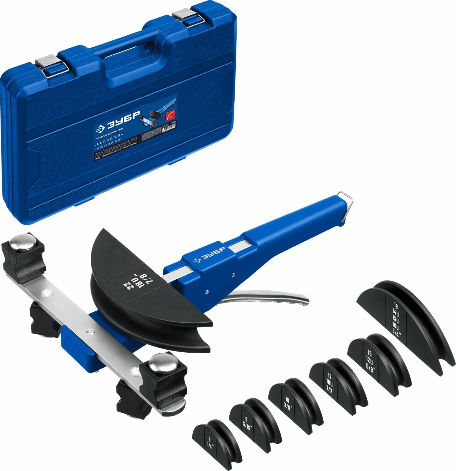 Трубогиб ЗУБР 6-22 мм, размер 1-4, 7-8, арбалетный, Профессионал