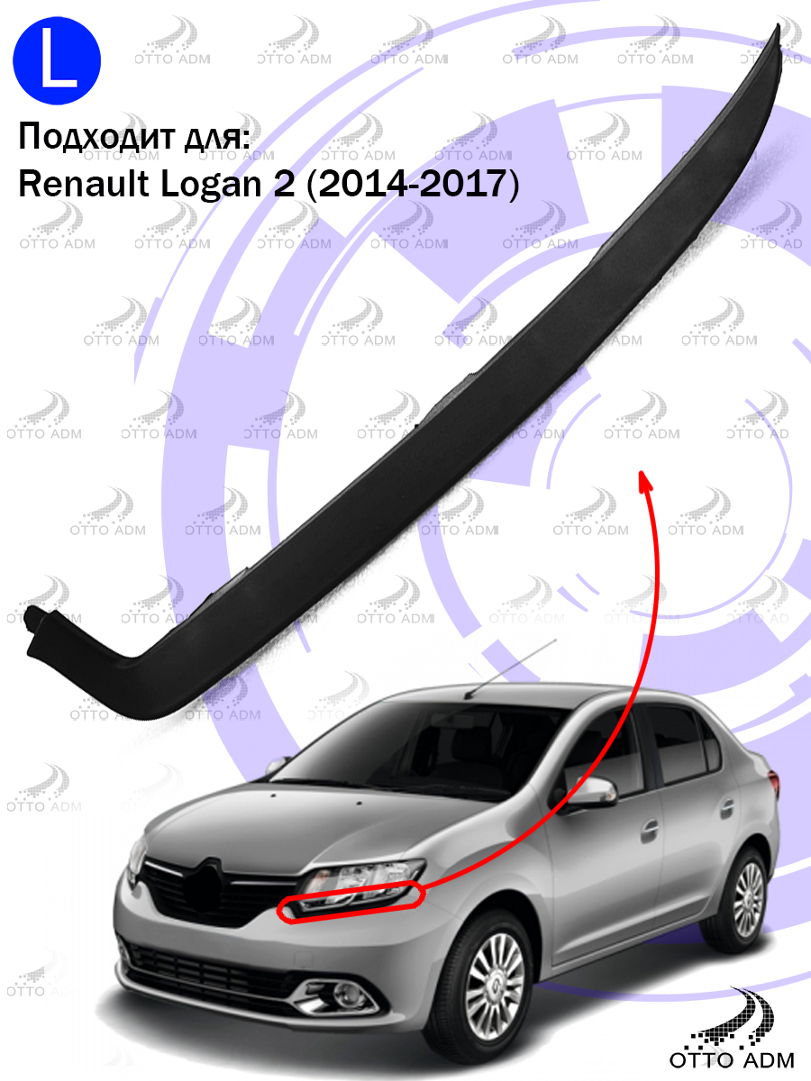 Накладка фары левой для Renault Logan 2 (2014-2017) Молдинг бампера для Рено Логан