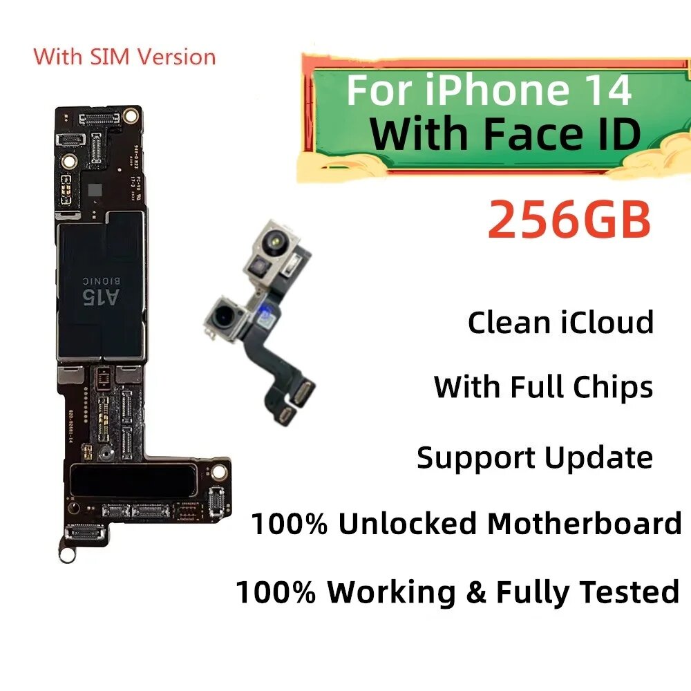 Разблокированная материнская плата для iPhone 14 Pro Max для iphone 14 Plus 14 Pro Clean iCloud E/SIM с материнской платой Face ID SIM 14 256g Face