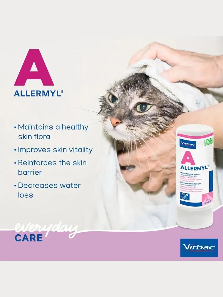 Virbac Allermyl Шампунь для кошек и собак с чувствительной кожей, 250 мл — фото 1