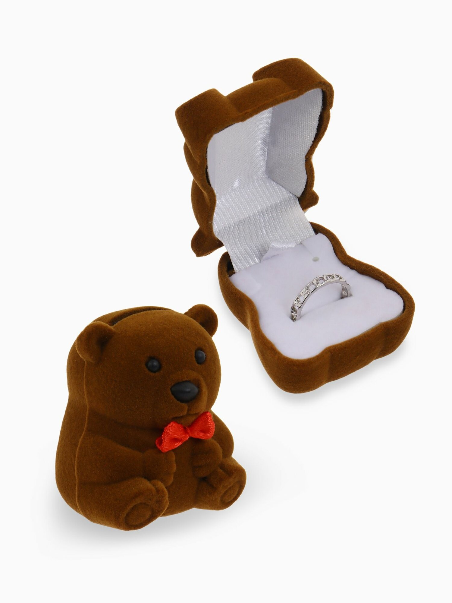 Футляр бархатный под кольцо Медвежонок с бантом, 4.6х5 см, цвет коричневый, вставка белая