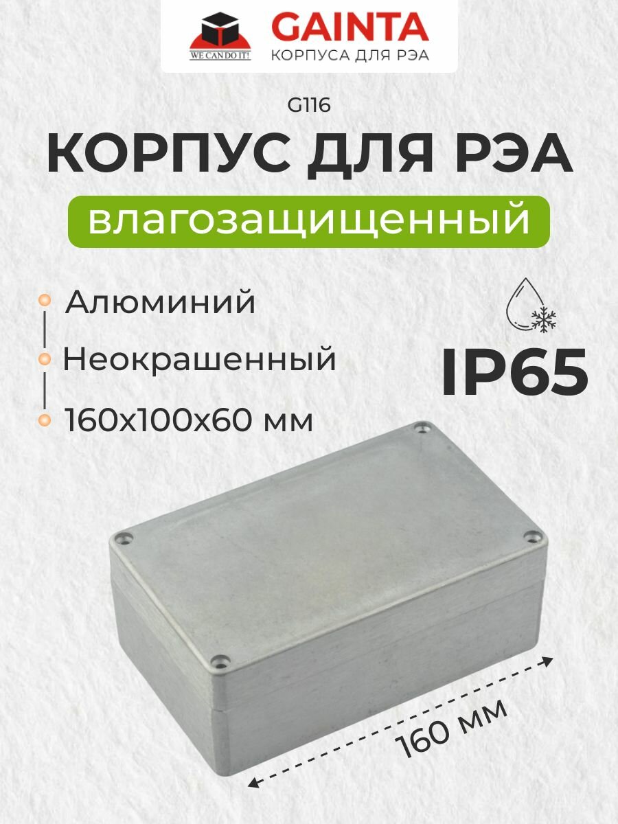Корпус для РЭА GAINTA G116 влагозащищенный алюминиевый литой, неокрашенный, IP65, 160x100x60 мм