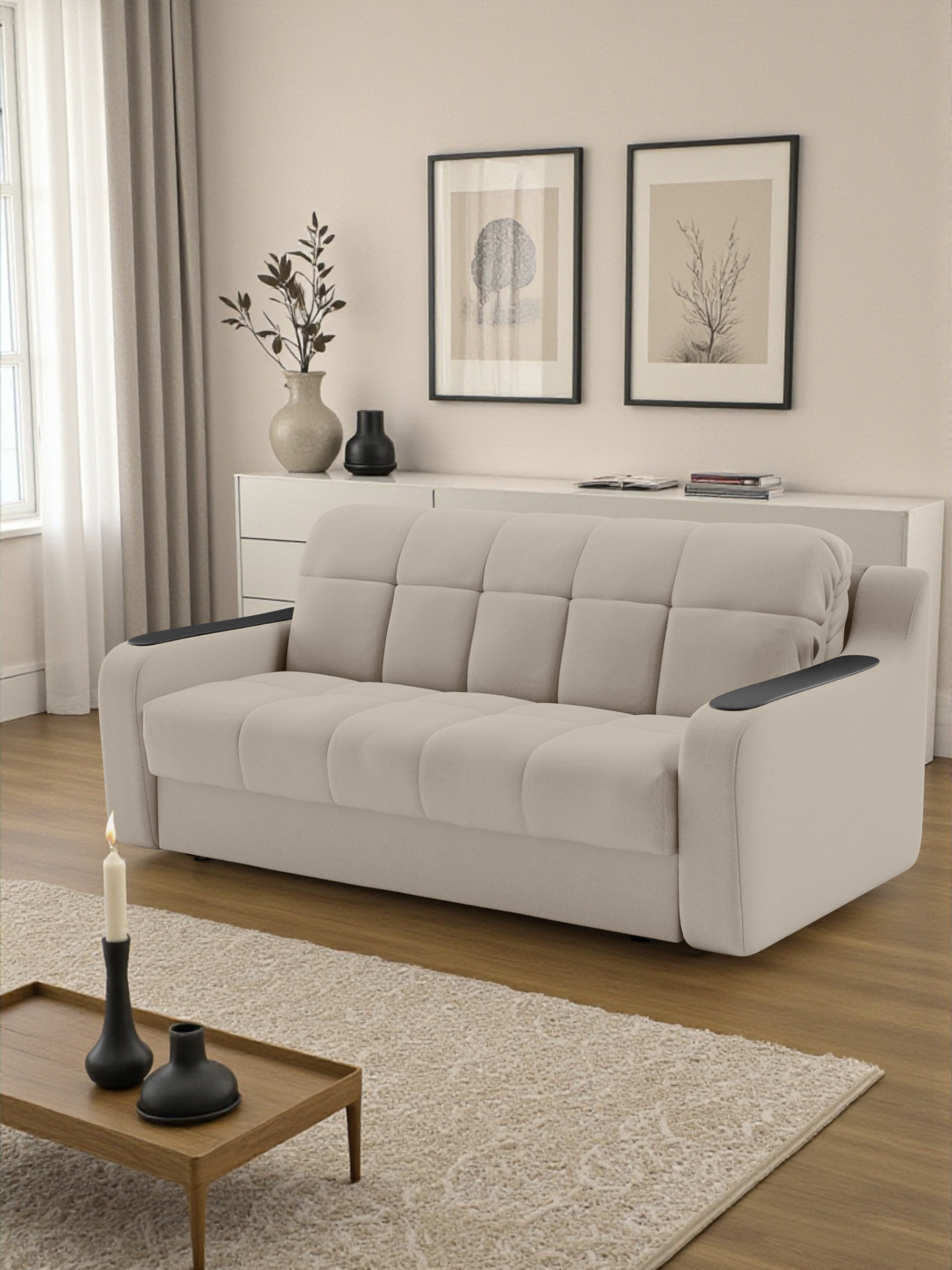 Диван Глория Лайт Velutto 16 NOW 154x105x88 см, бежевый Велютто, аккордеон Фиеста