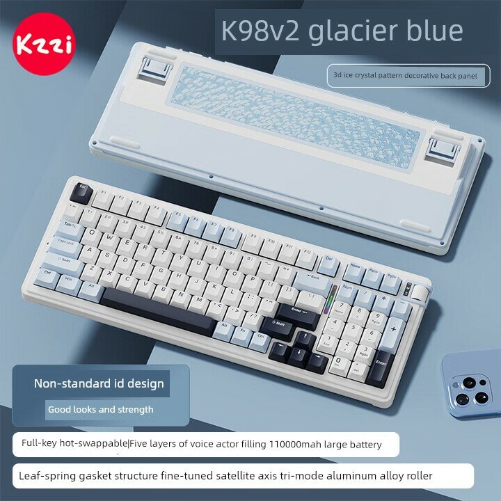 Беспроводная механическая клавиатура KZZI K98ProV2 с тремя режимами подключения (Bluetooth, проводное), для игр,