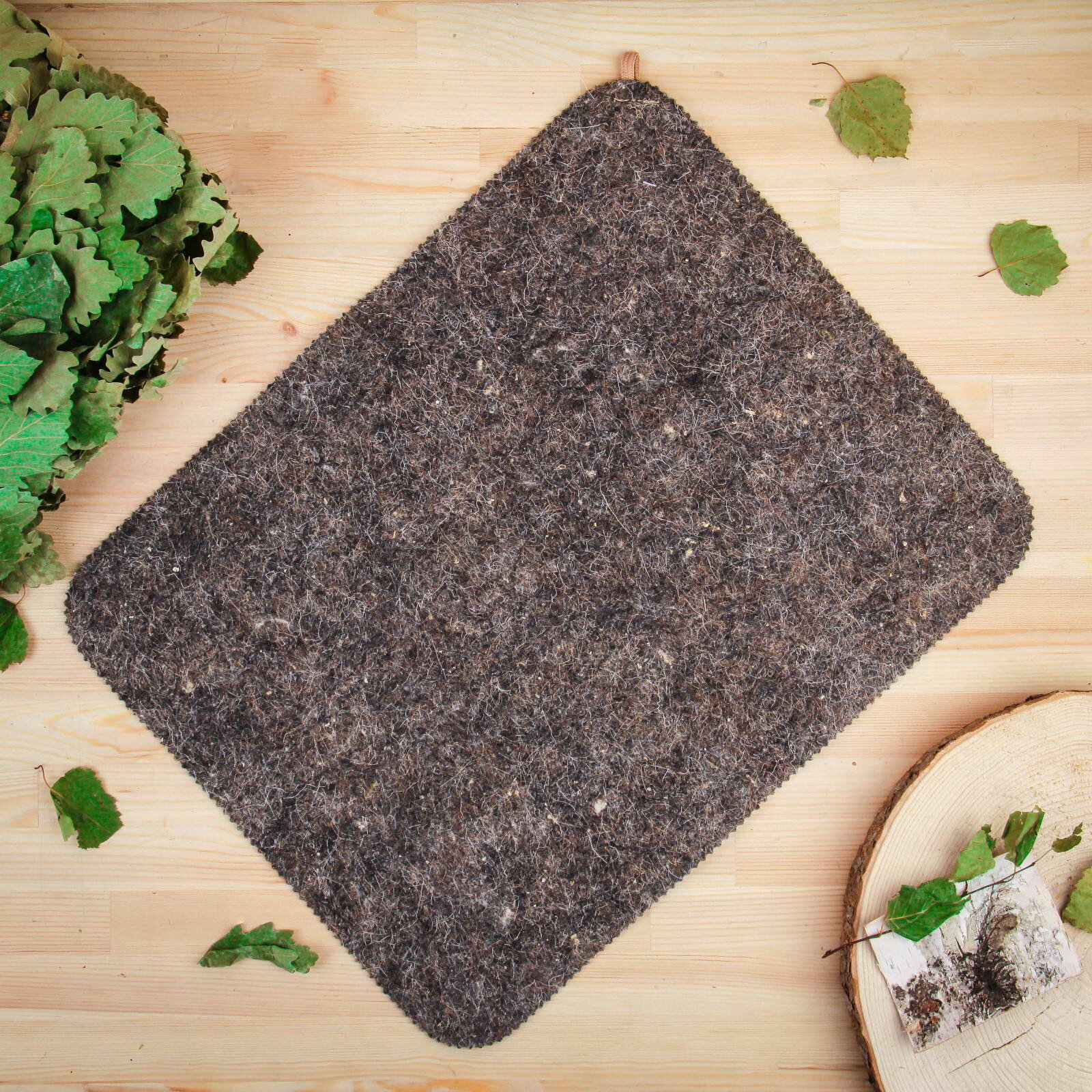 Коврик - сидушка для бани и сауны, 47x37 см, шерсть 30%, полиэфир 70%, тёмный