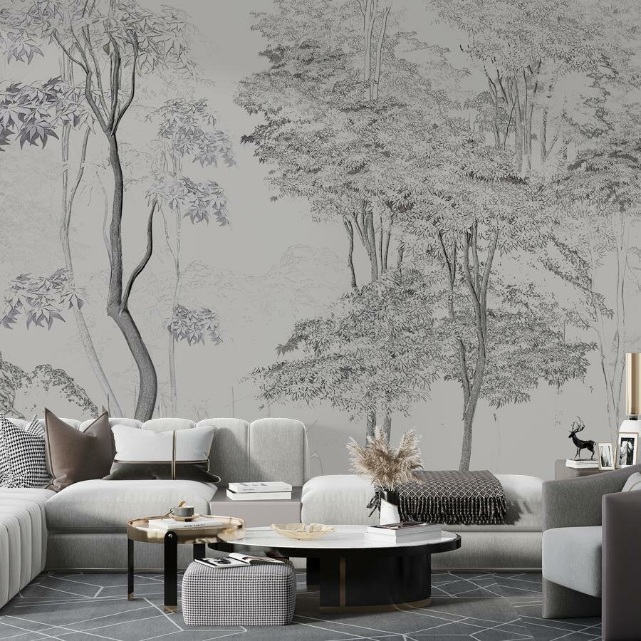 Фотообои Деревья у скалы 13-1037-S-Холст 270 x 200 см (ВхШ) Бесшовные, флизелиновые, влагостойкие обои