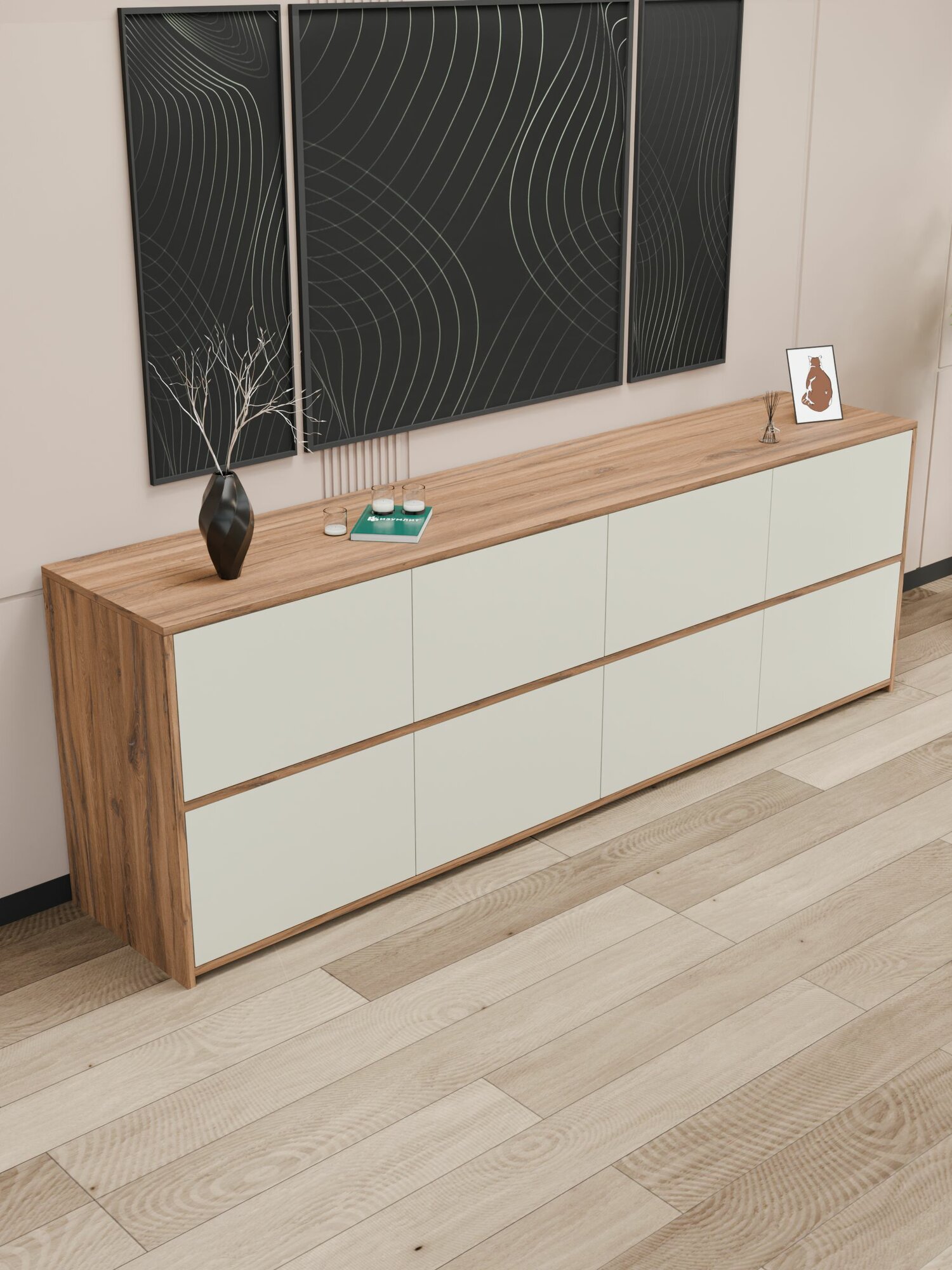 Изумлит Комод для белья и одежды Каллисто 200х66.8х40 см, дуб крафт табачный -бежевый