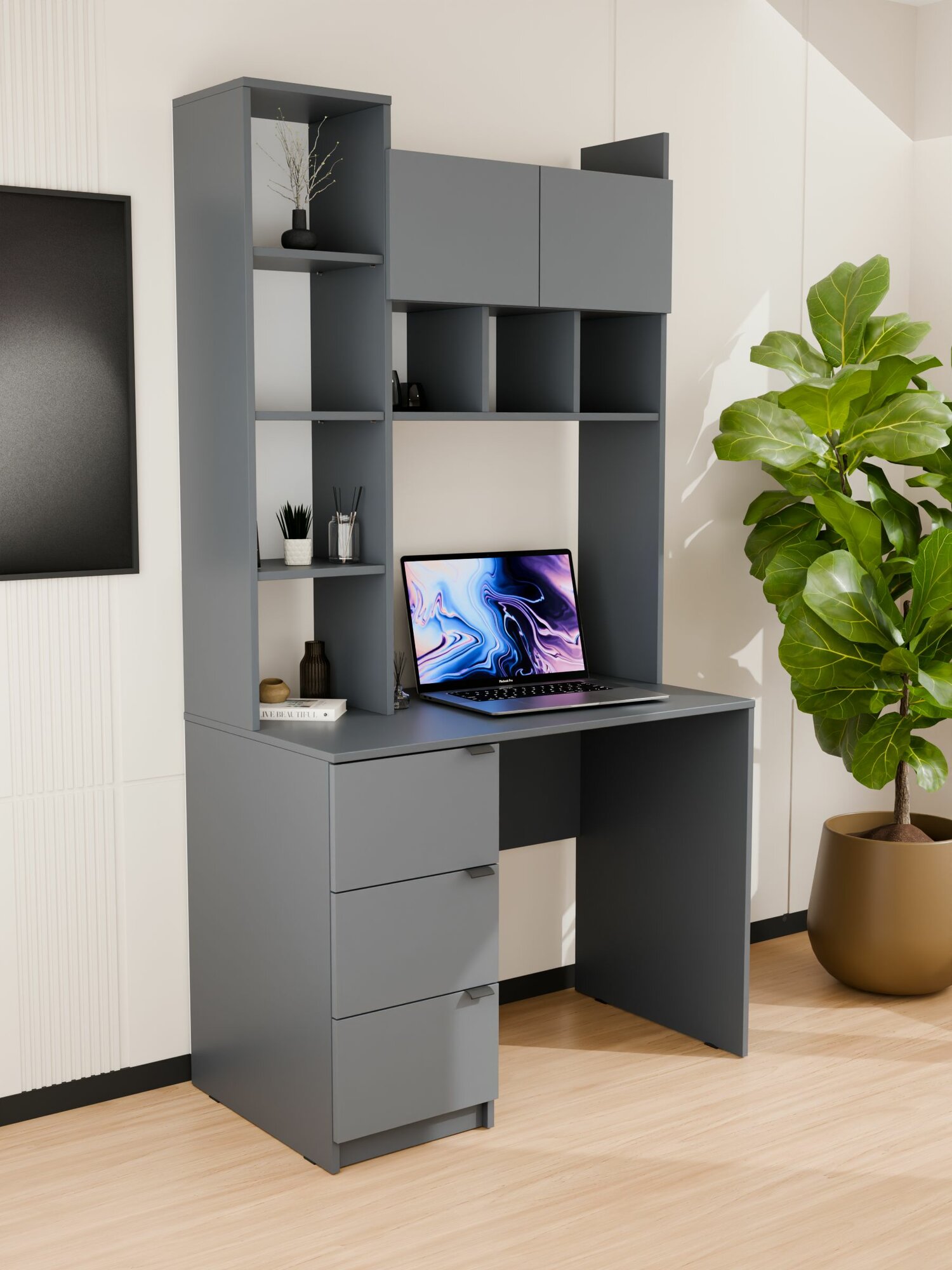 Изумлит Стол письменный с ящиками Тауэр 100х190х54.8 см, графит