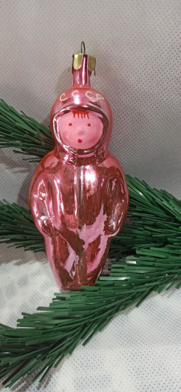 Елочная игрушка Космонавт подвесная винтажная, стекло, СССР