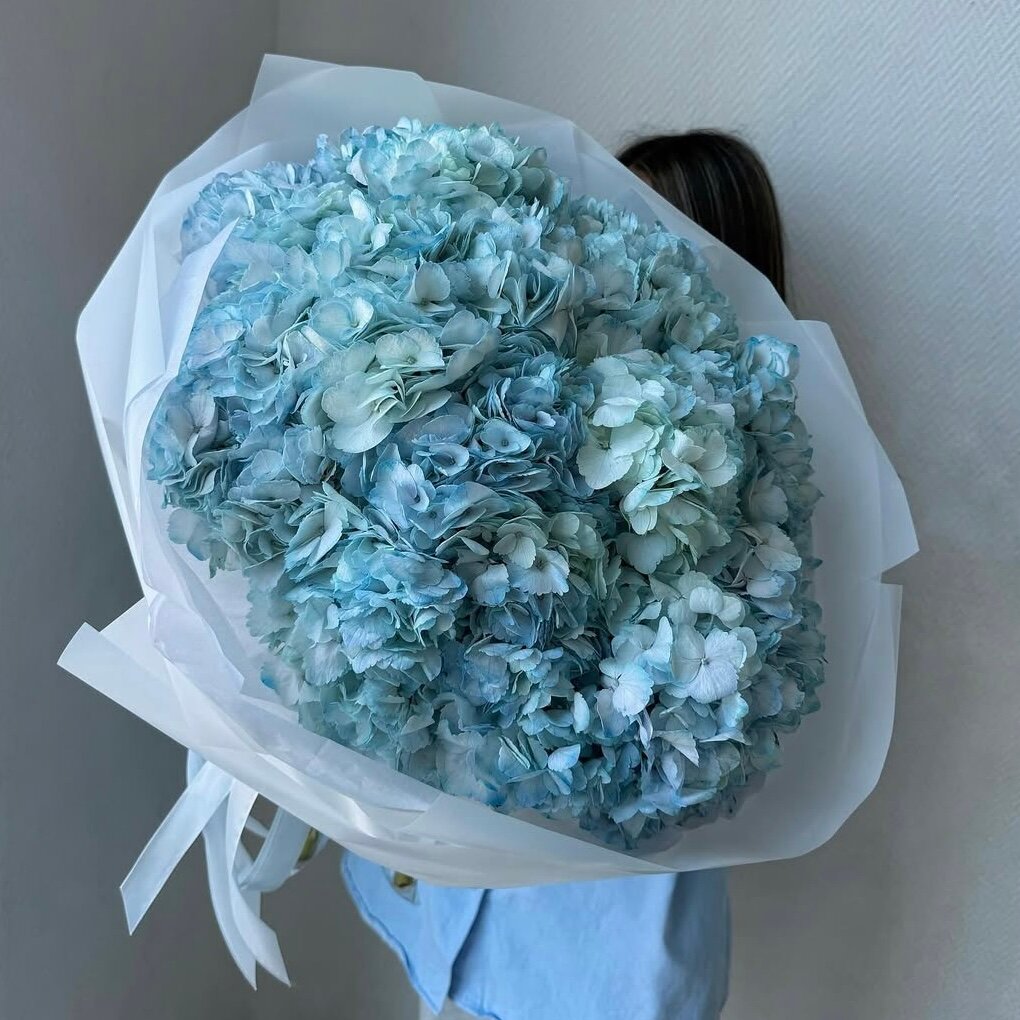 Букет из голубых гортензий 15 шт, красивый букет цветов, шикарный, премиум цветы, премиум букет