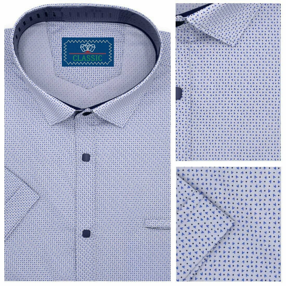 Рубашка прямая классическая с коротким рукавом мужская рубашка, светлая сорочка, на кнопках, рубаха на любой сезон, серая в мелкий рисунок, с карманом, летняя рубашка